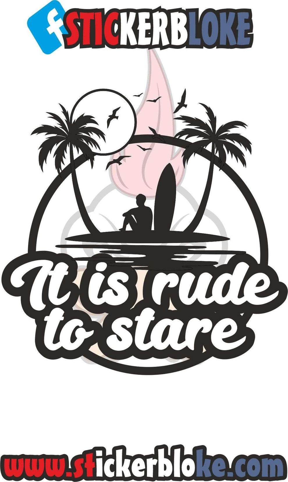 IT IS RUDE TO STARE MAN ON BEACH STICKER – STICKERBLOKE